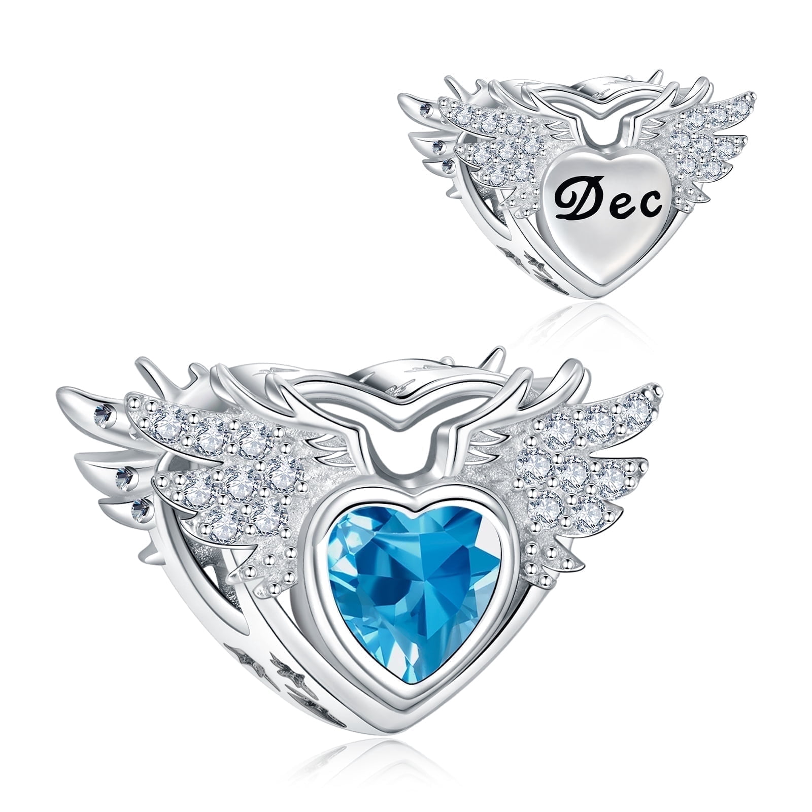 December Birthstone Charms for Charms Bracelet, Angel Wings 925 ...