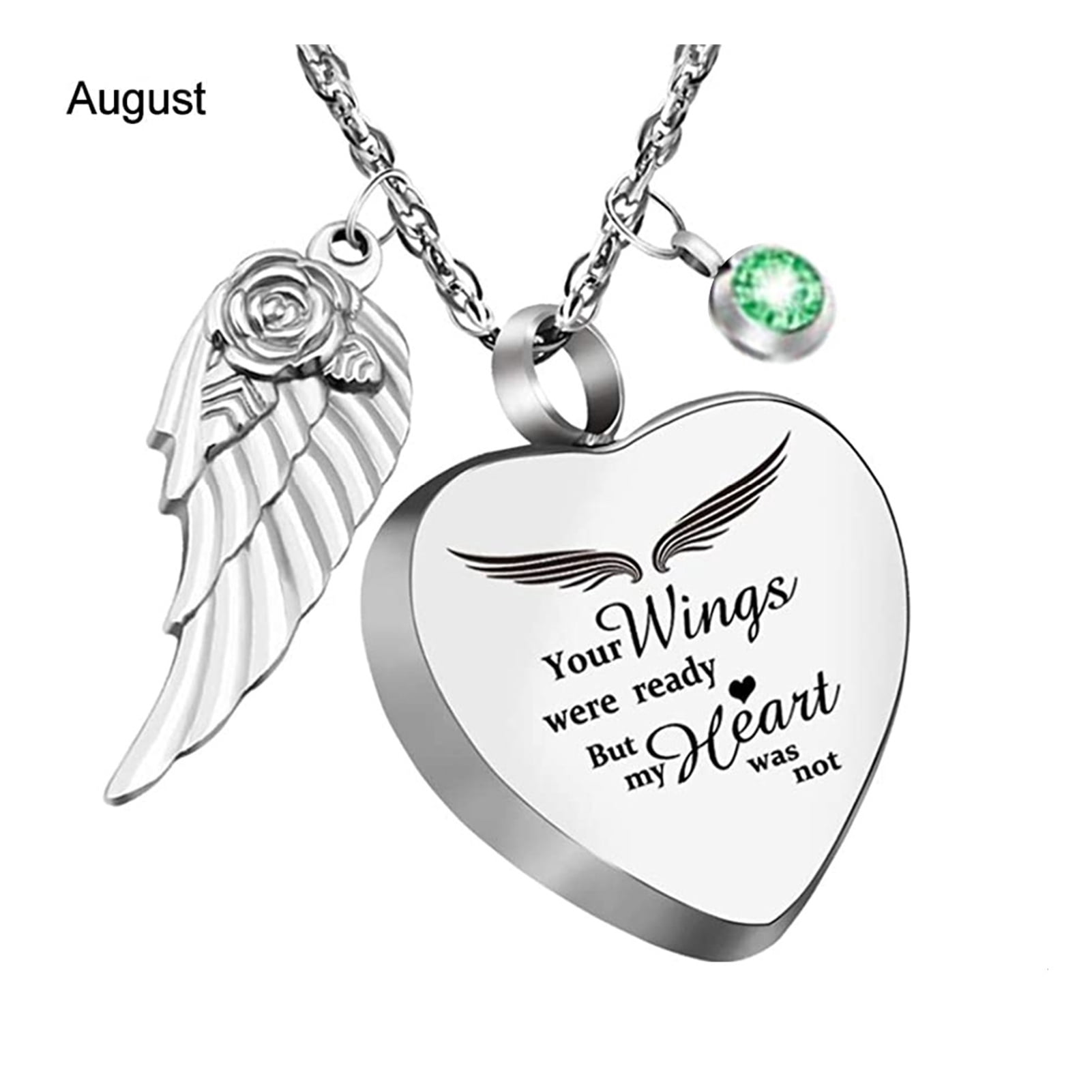 December Birthstone Heart Necklace with Angel Wings Bone Ash Storage ...