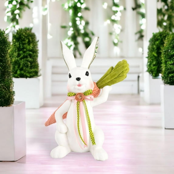 December Diamonds Green Garden White Bunny Sitting with Carrot Figurine ...