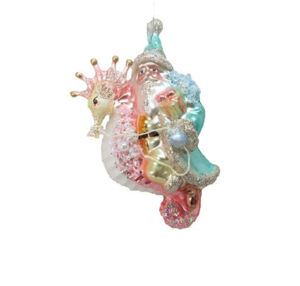 December Diamonds Santa on Pink Seahorse Holiday Christmas Ornament ...