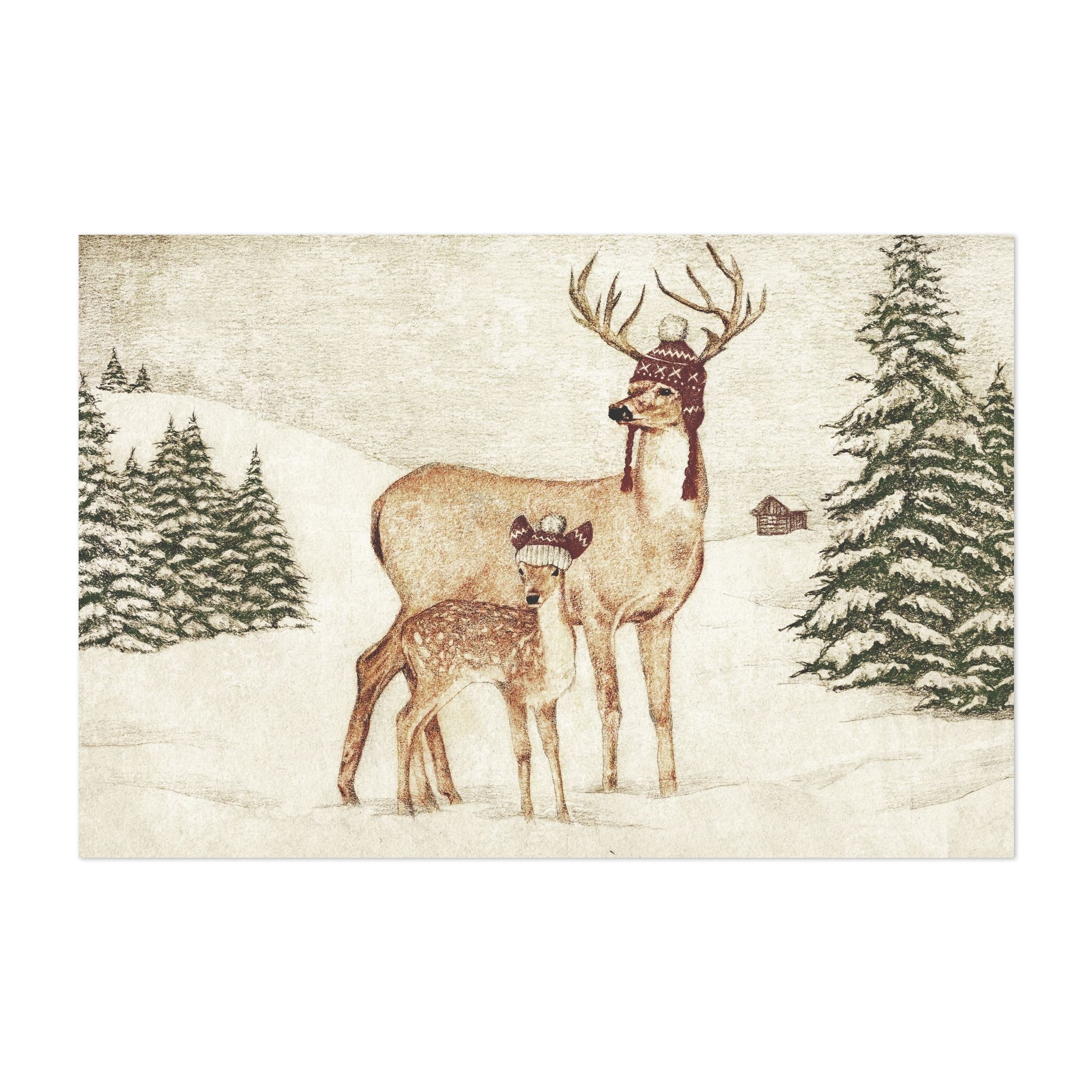 December - Drawing Winter Snow Forest Rustic Nature Scenic Unframed ...