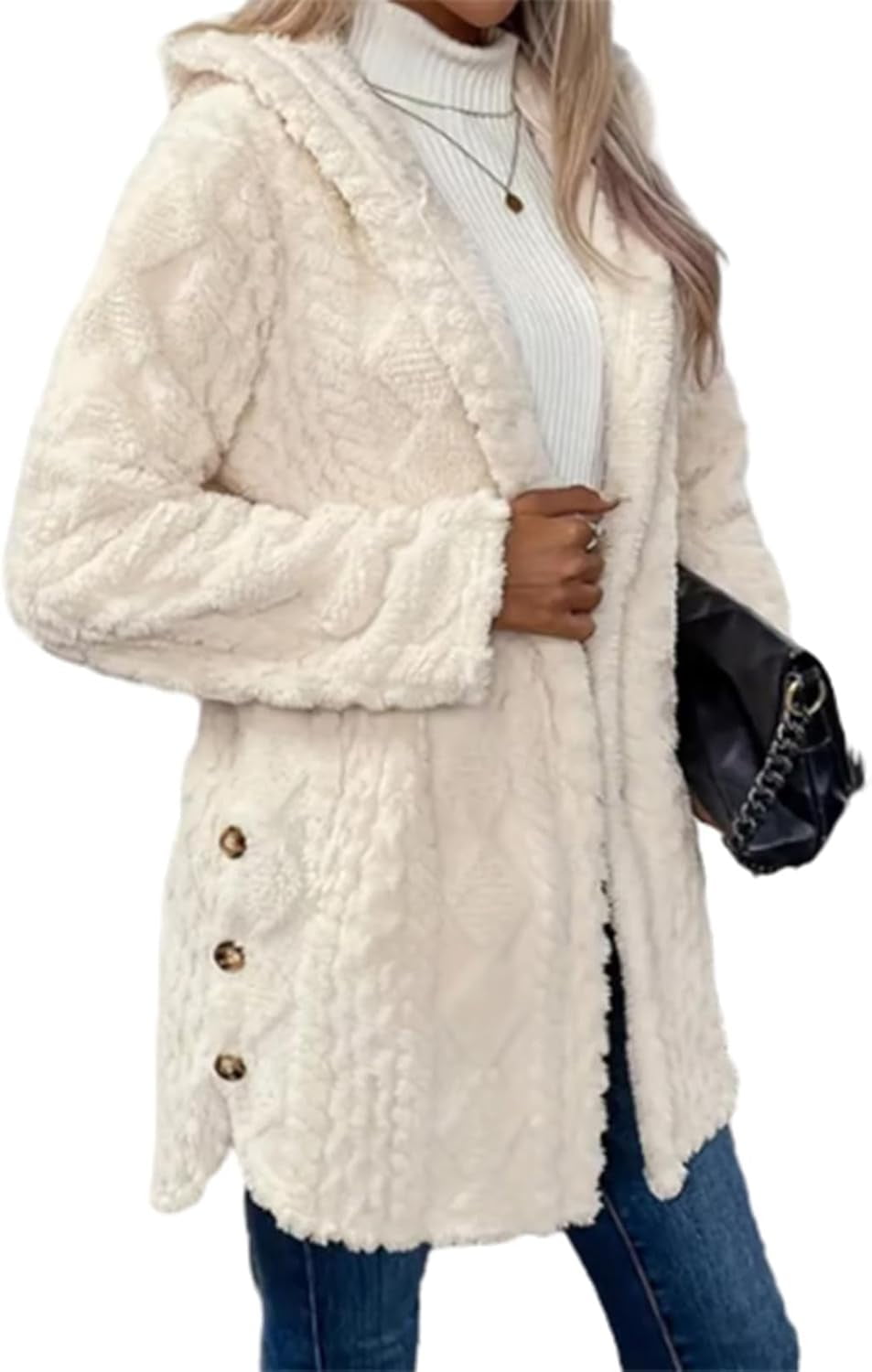 Decentake Women Jacquard Hooded Cardigan Coat, Long Sleeve Warm Knit ...