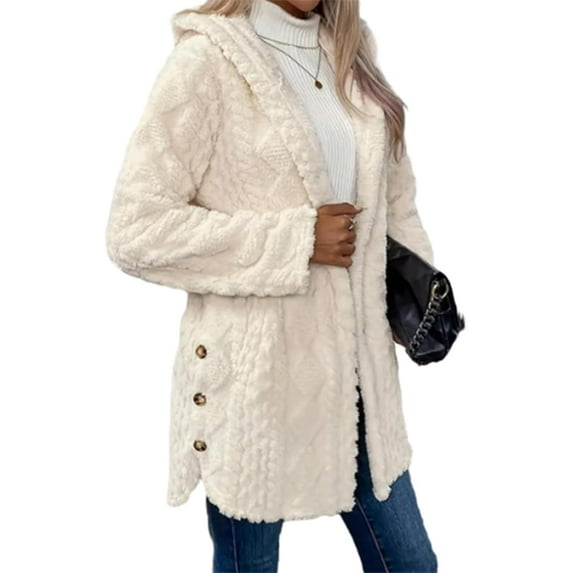 Decentake Women Jacquard Hooded Cardigan Coat, Long Sleeve Warm Knit ...