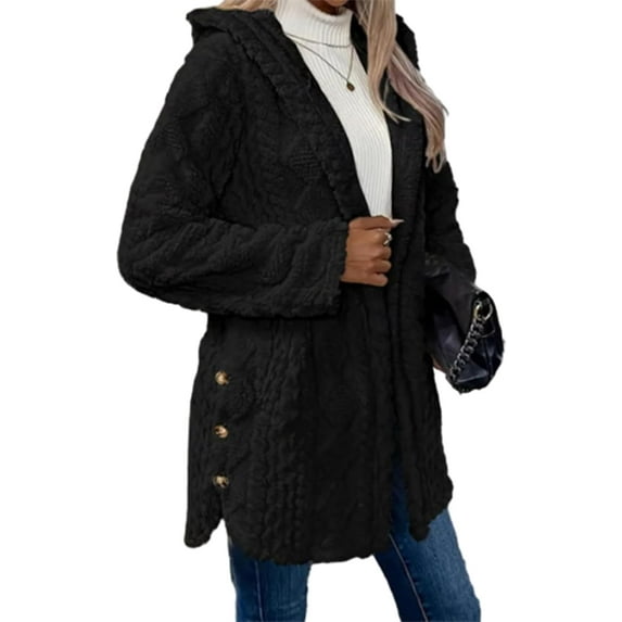 Decentake Women Jacquard Hooded Cardigan Coat, Long Sleeve Warm Knit ...
