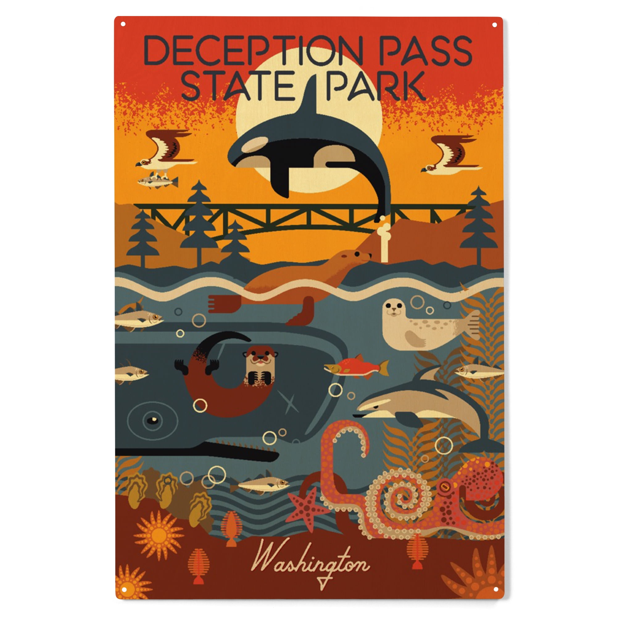 Deception Pass State Park, Washington, Geometric Birch Wood Wall Sign ...