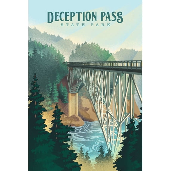 Deception Pass State Park, Washington, Lithograph (12x18 Wall Art ...