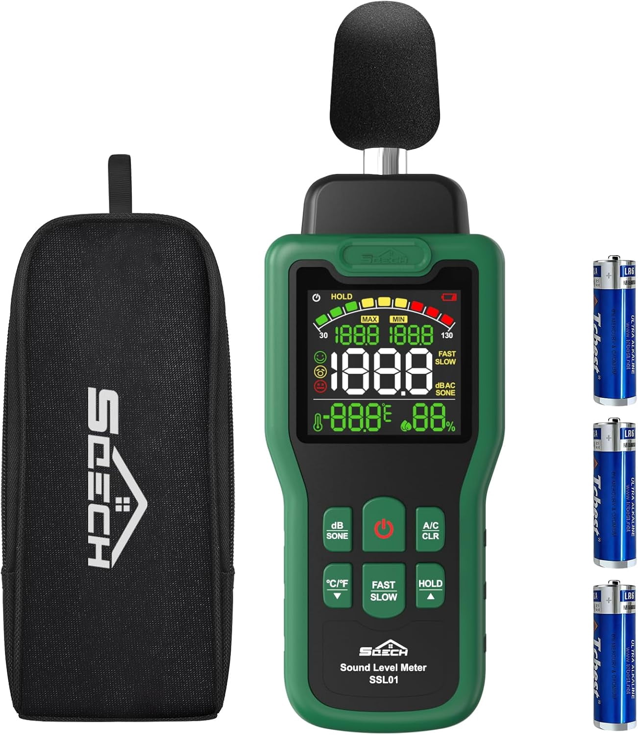 Decibel Meter, SQECH 30-130dB Sound Level Meter with Temperature ...