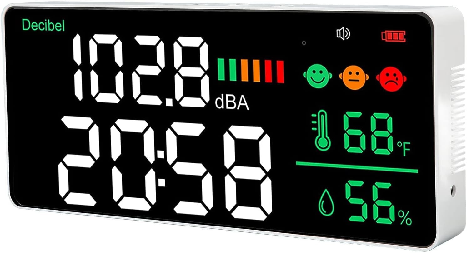 Decibel Meter Sound Level Reader, 4 in 1 11 inch Large LED Display Wall ...