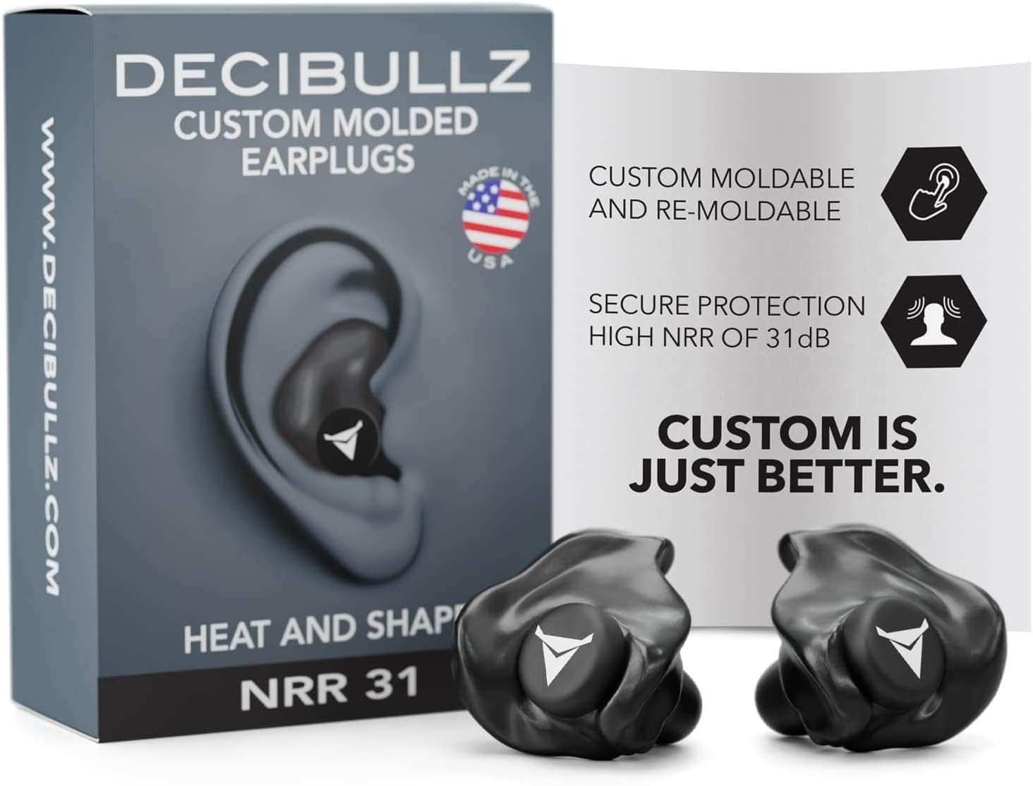 Decibullz Custom Molded Earplugs, 31dB NRR, Noise Reduction for ...