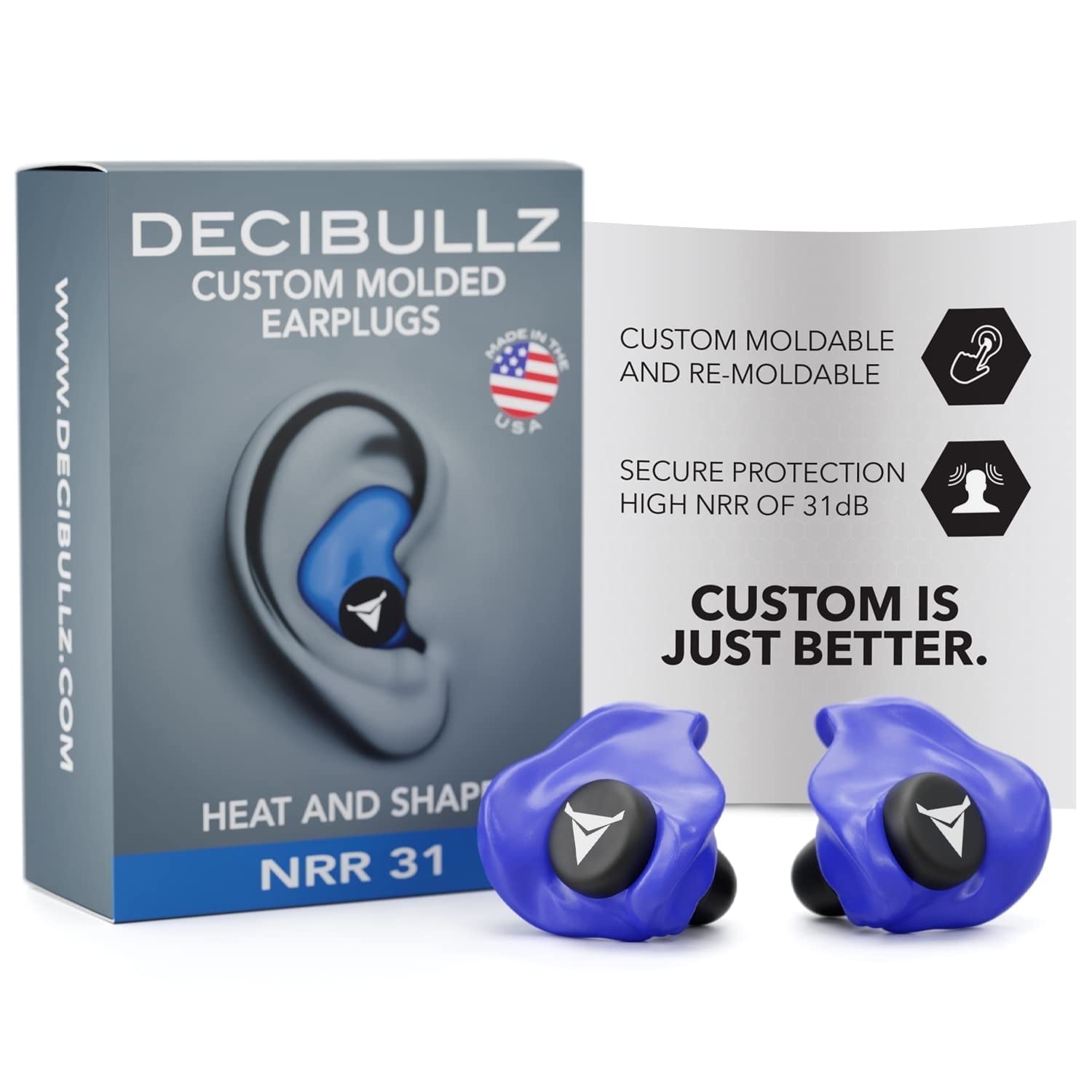 Decibullz - Custom Molded Earplugs, 31dB NRR, Noise Cancelling for ...