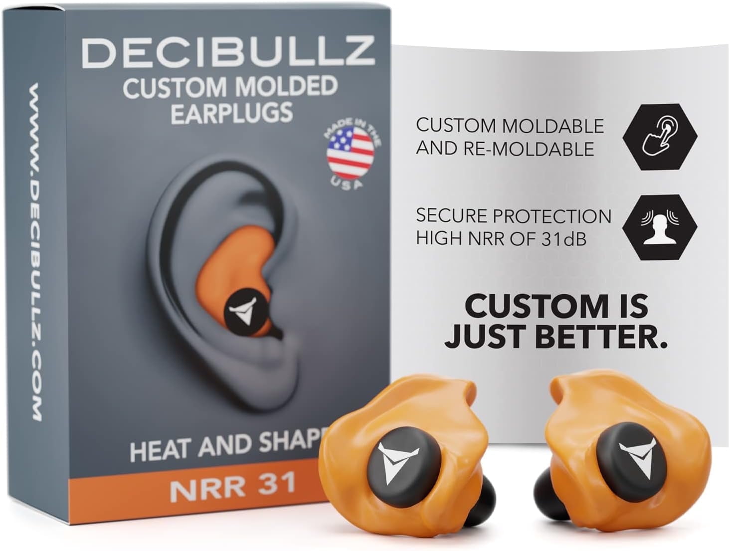 Decibullz - Custom Molded Earplugs, 31dB NRR, Noise Cancelling for ...