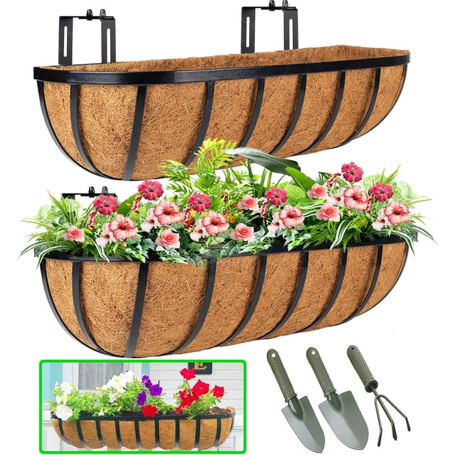 Deck Balcony Railing Planter Window Boxes - 2 Pack 24 Inch Railing ...