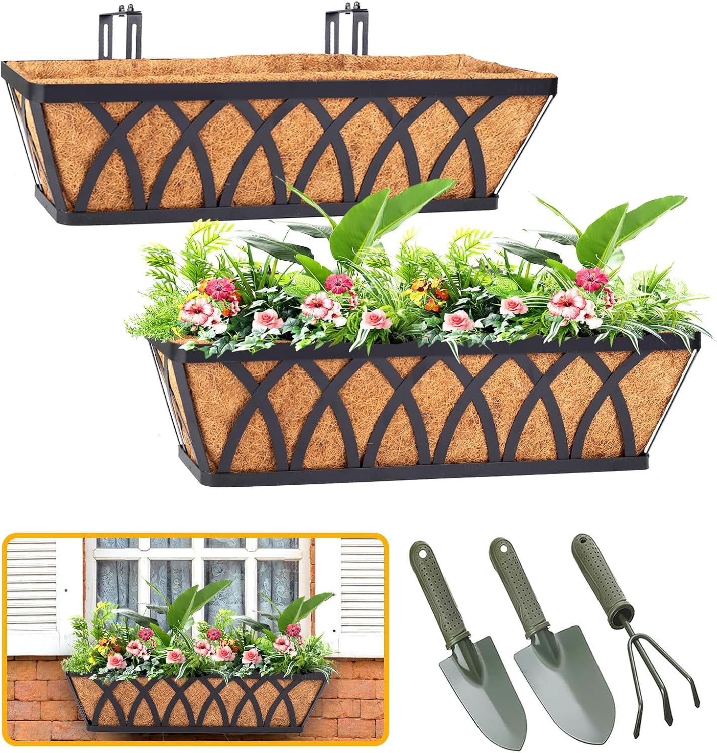 Deck Balcony Railing Planter Window Boxes - 2 Pack 24 Inch Railing ...