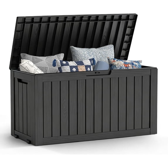 Deck Box, Outdoor Storage Box Waterproof, 72 Gallon, Black ...