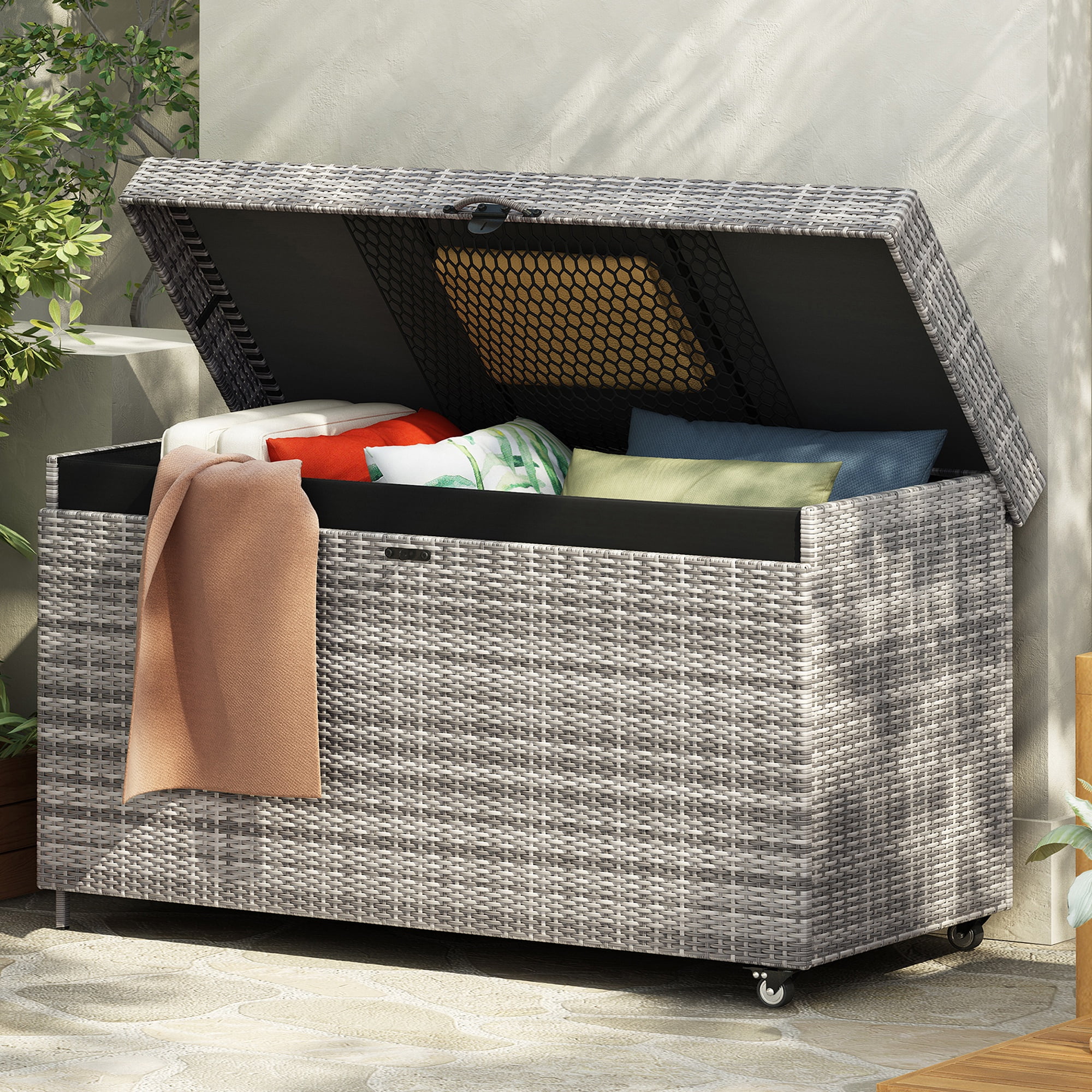 Deck Box, Seizeen 200Gal Rattan Storage Box for Outdoor Pool, PE Wicker ...