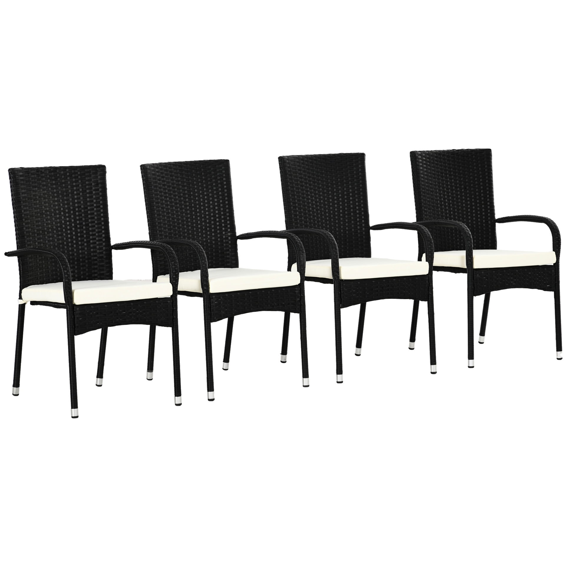 4pcs Cream White Patio Chairs With Cushions. Stackable Pe Dining & For ...