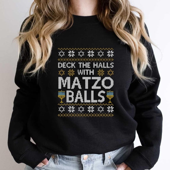Deck The Halls With Matzo Balls Funny Chanukkah Ugly Hanukkah Holiday ...