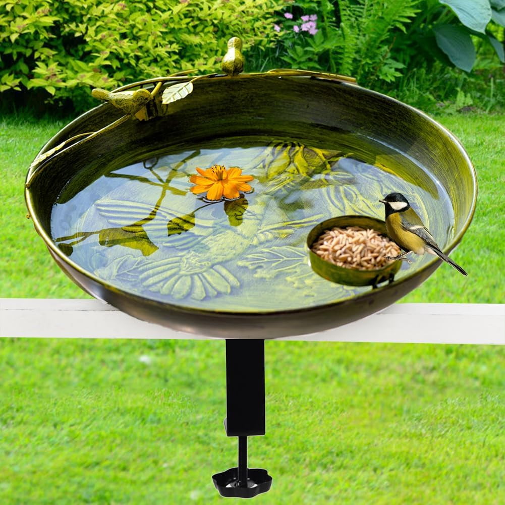 Deck Mounted Bird Bath, 13 Inch Metal Bird Baths with Hummingbird Decor ...