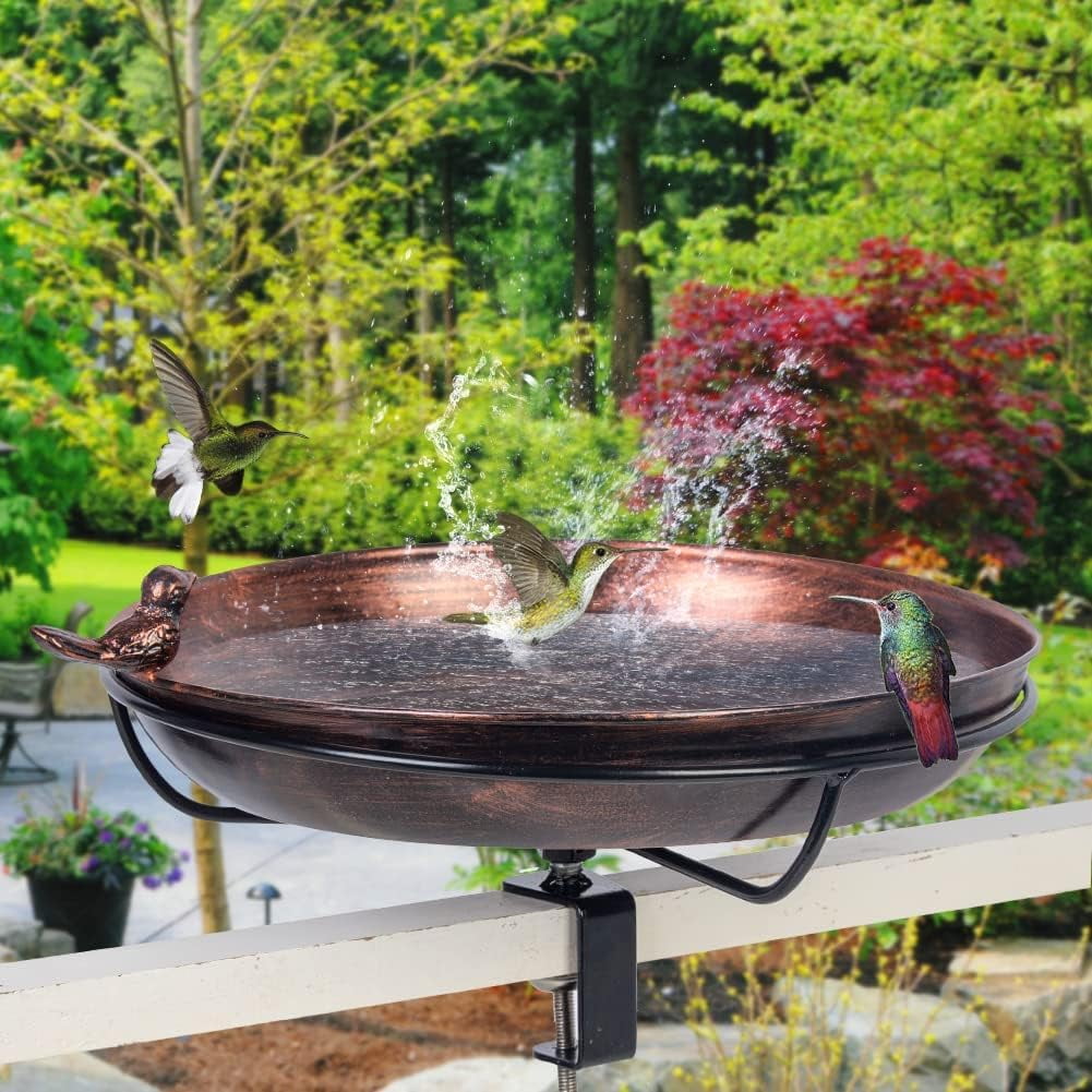 Deck Mounted Bird Bath with Adjustable Sturdy Metal Clamp, Bowl Bird ...