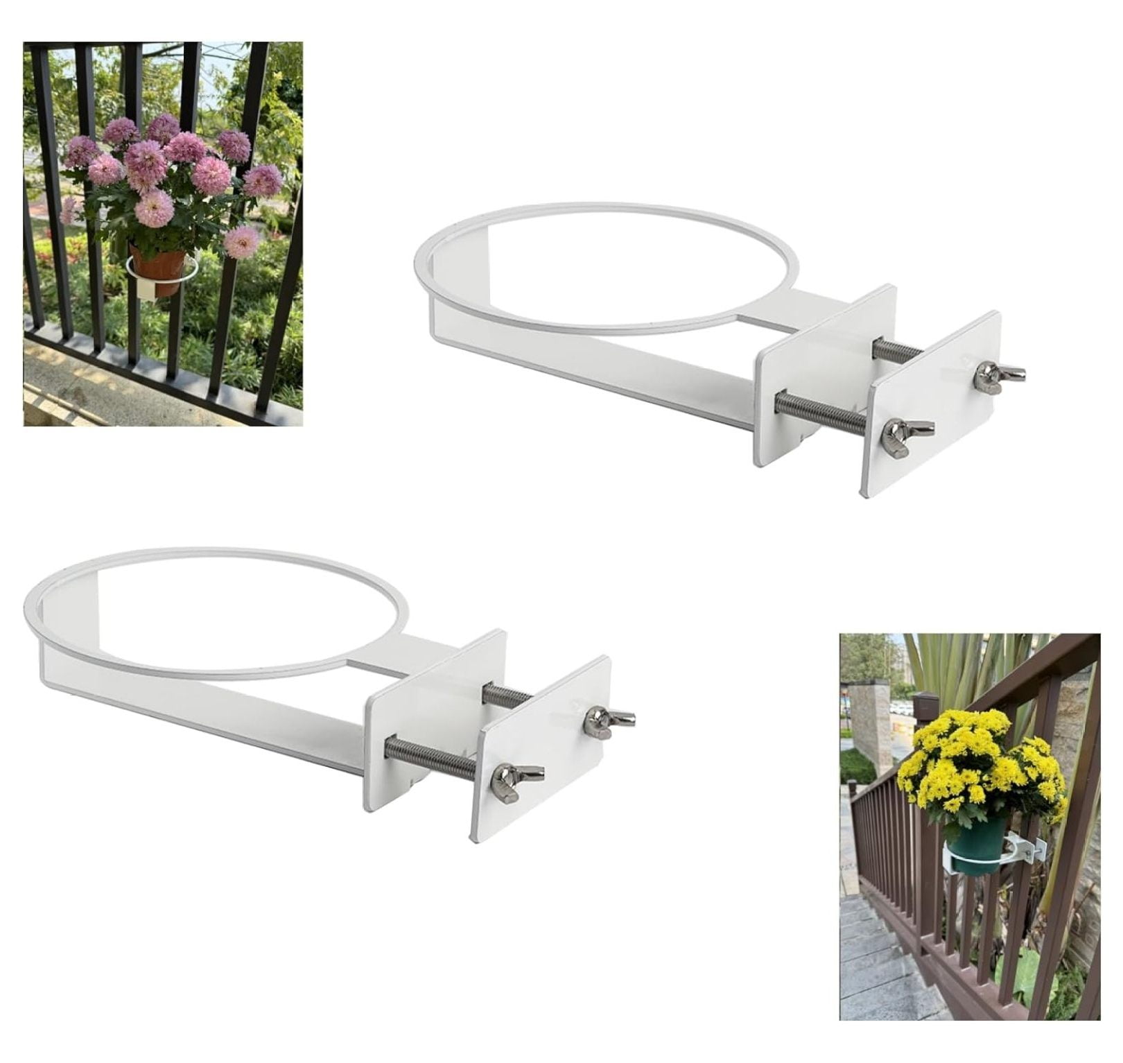 Deck Railing Flower Pot Holder, 6" Fence Bracket Kit for Round Pot ...