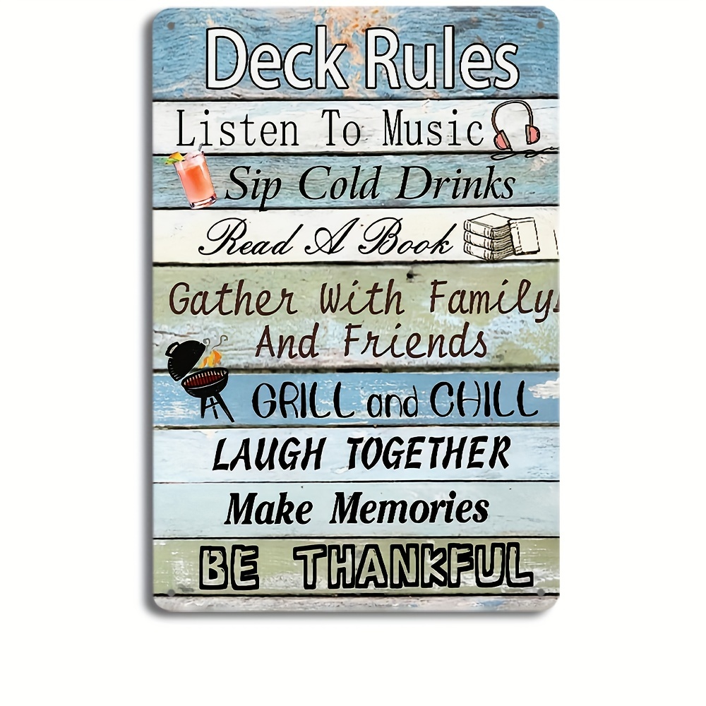 Deck Rules Metal Tin Sign - 8''x12''/20cm*30cm - Perfect for Home ...