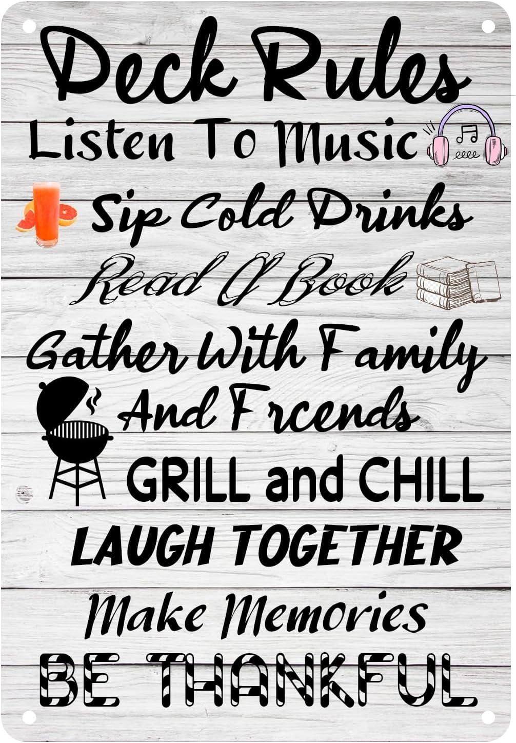 Deck Rules Metal Tin Sign Listen To Music Cave Pool Bar Terrace House ...