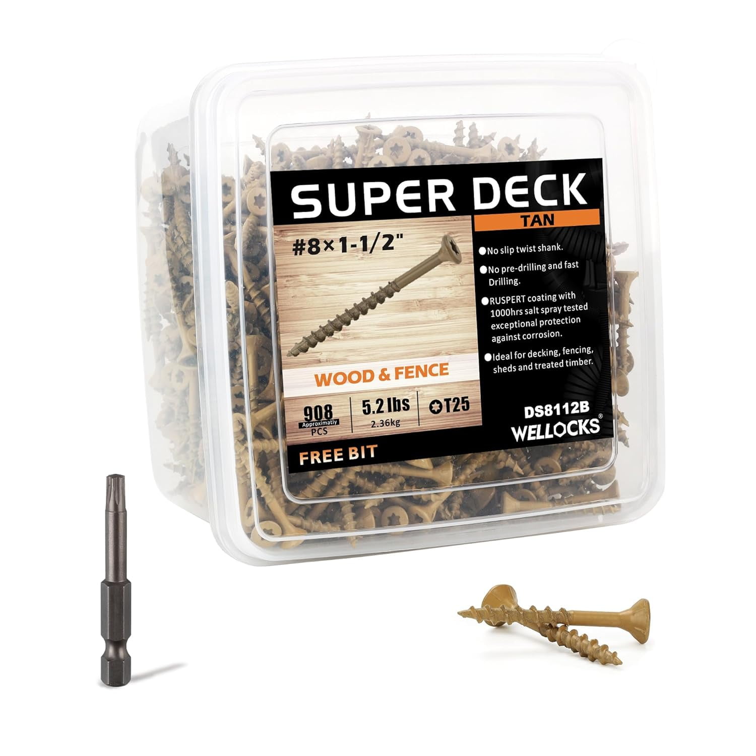 Deck Screws 1-1/2", Wood Screws #8×1-1/2", Tan 874 PCS, Superior Rust Resistant, Epoxy Coated ...