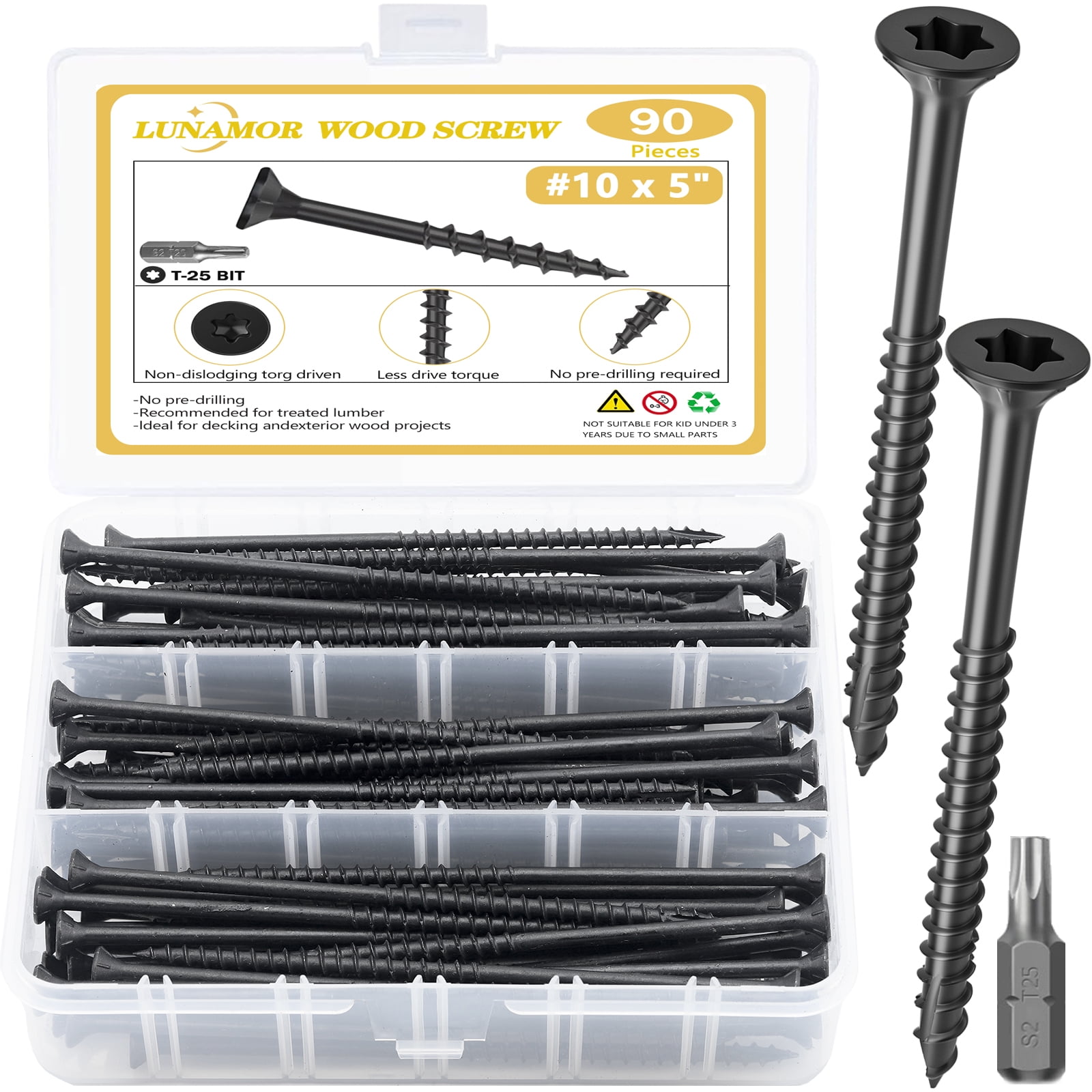 Deck Screws, #10x5 Heavy Duty Exterior Wood Screws, 90PCS Torx/Star ...