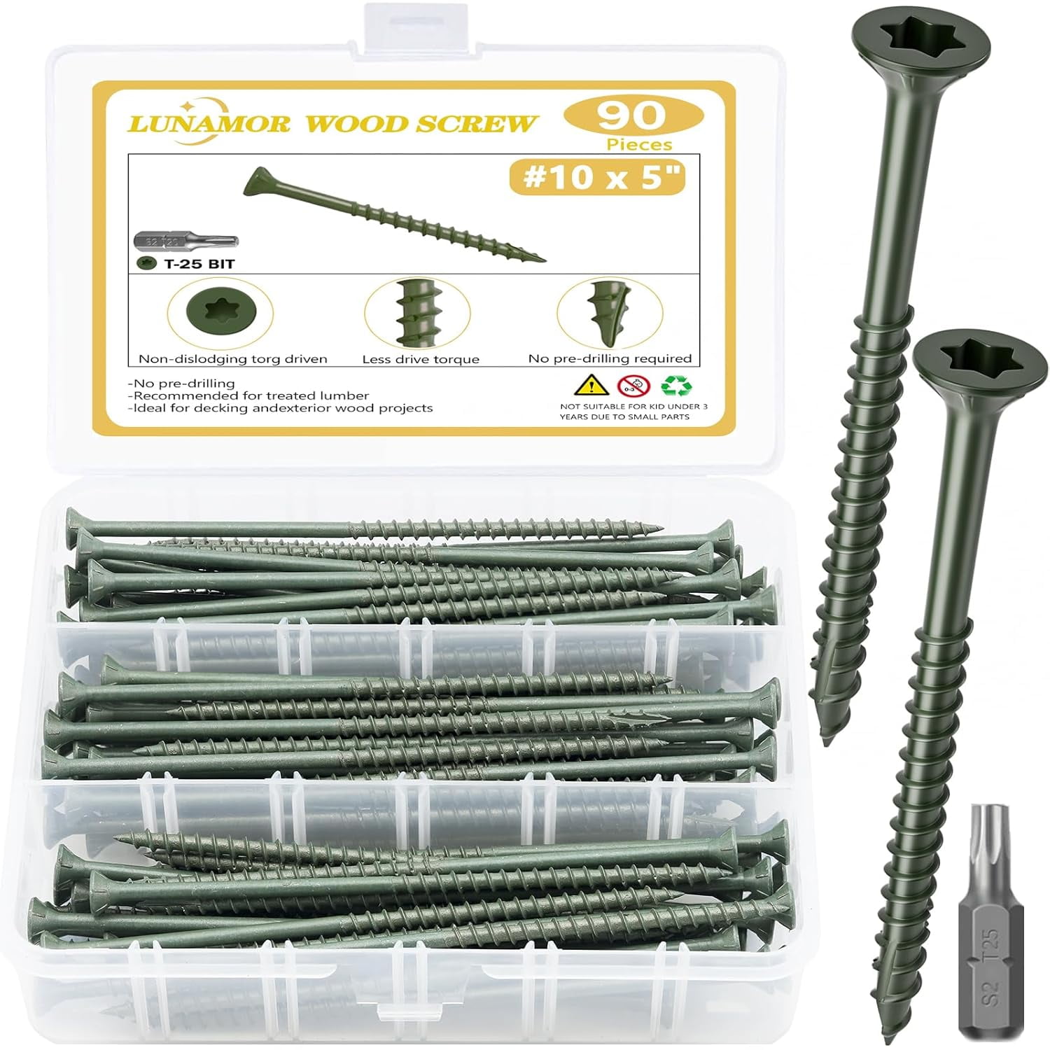 Deck Screws, #10x5 Heavy Duty Exterior Wood Screws, 90PCS Torx/Star ...