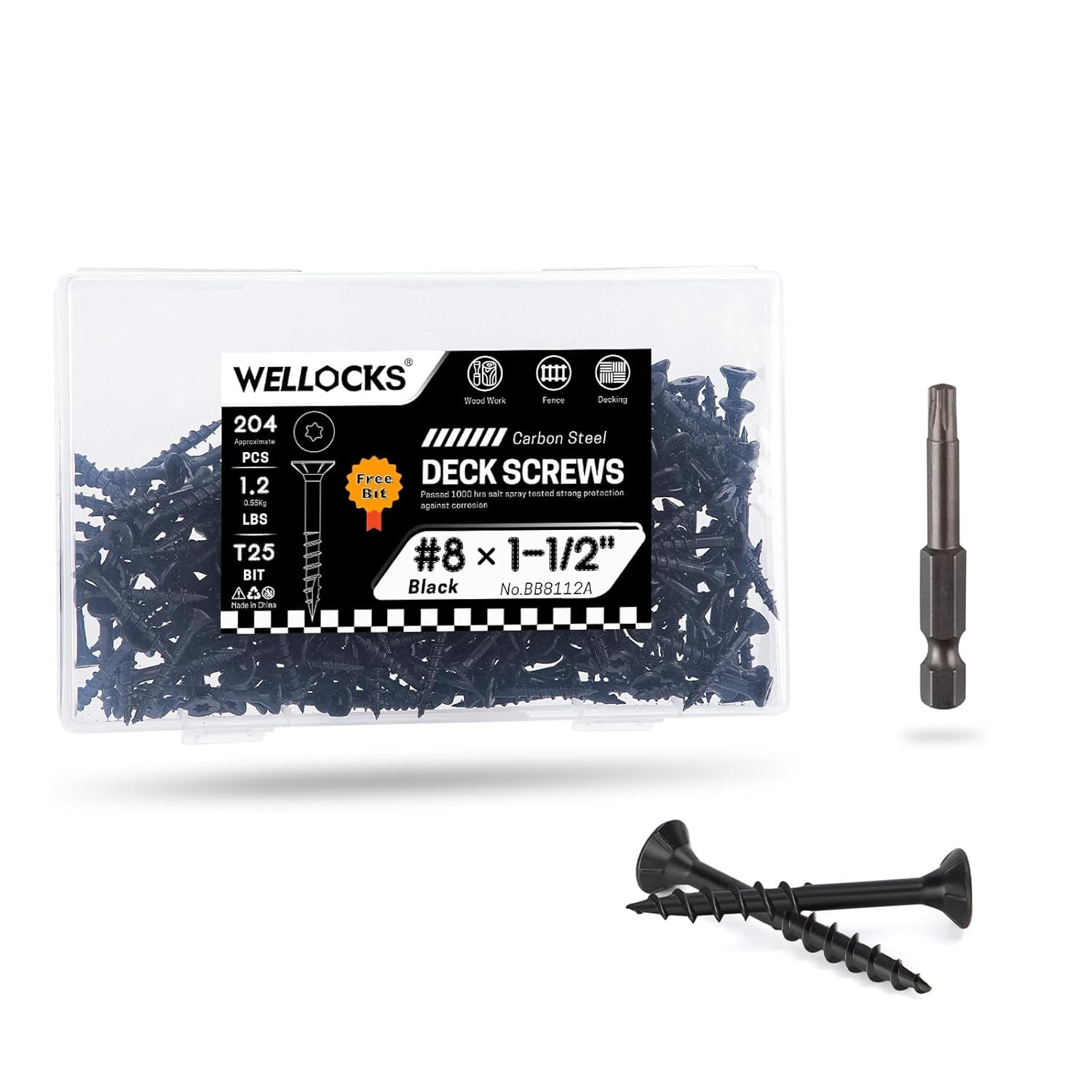Deck Screws 2-1/2", Wood Screws #8×2-1/2", Black 128 PCS, Superior Rust ...