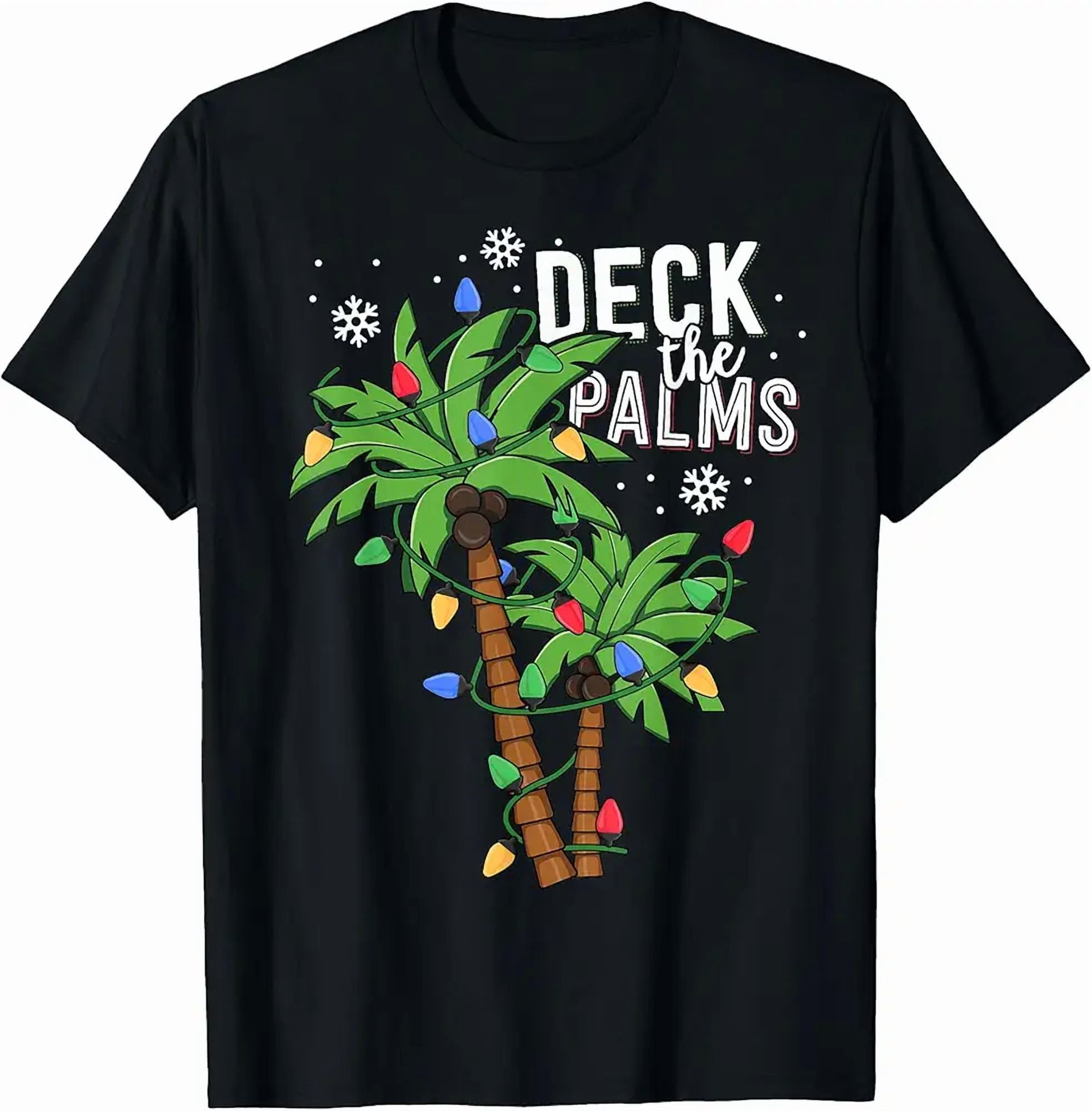 Deck The Palms Tropical Hawaii Holiday Palm Light Winter Cozy Unisex T ...