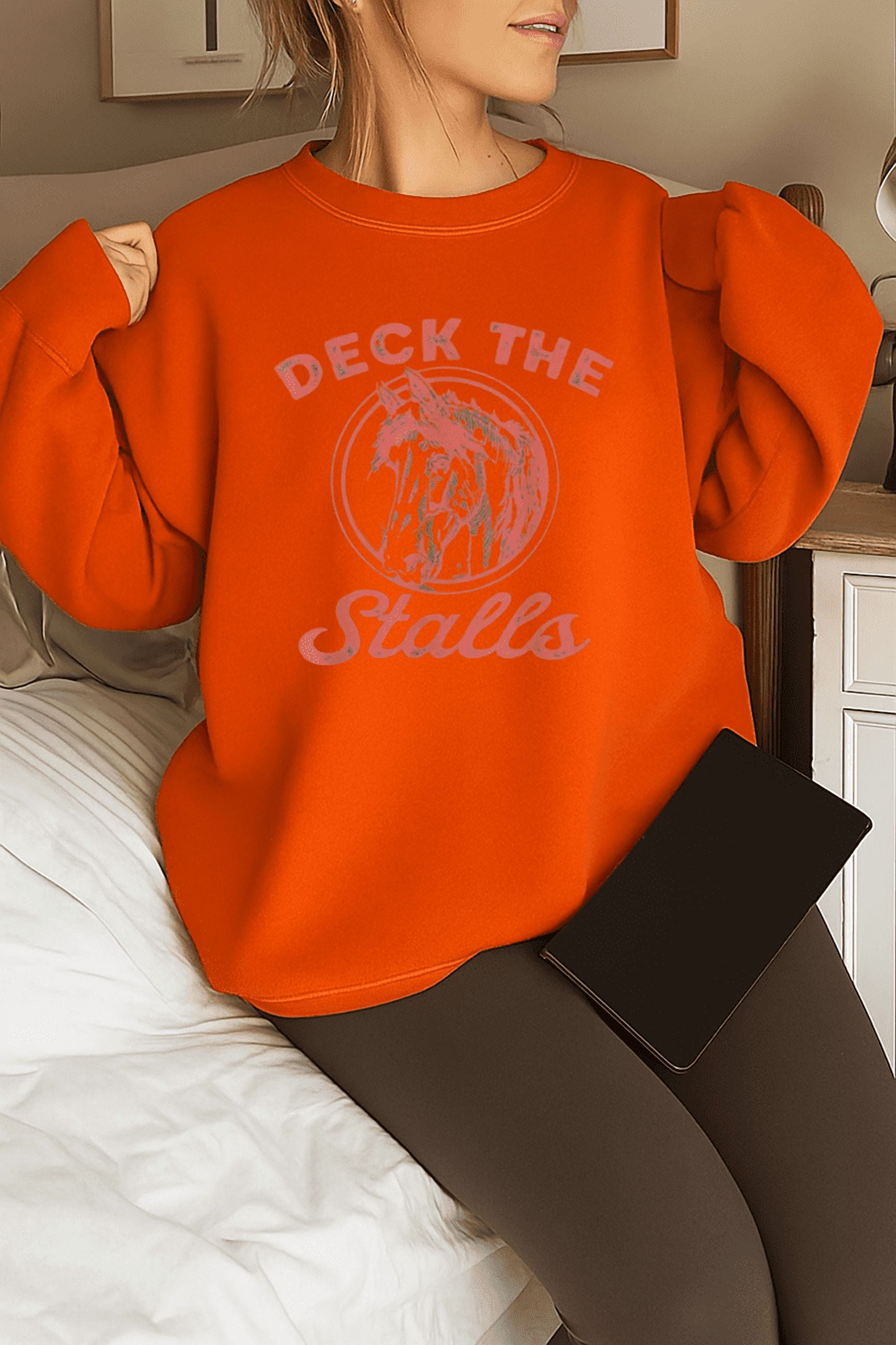 Deck The Stalls Funny Christmas Horse Rider Holiday Humor Sweatshirt ...