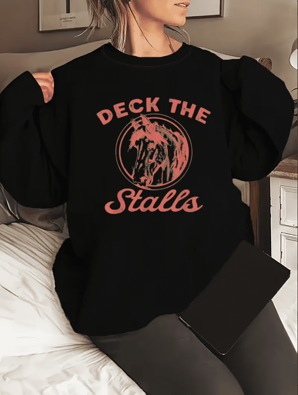 Deck The Stalls Funny Christmas Horse Rider Holiday Humor Sweatshirt ...