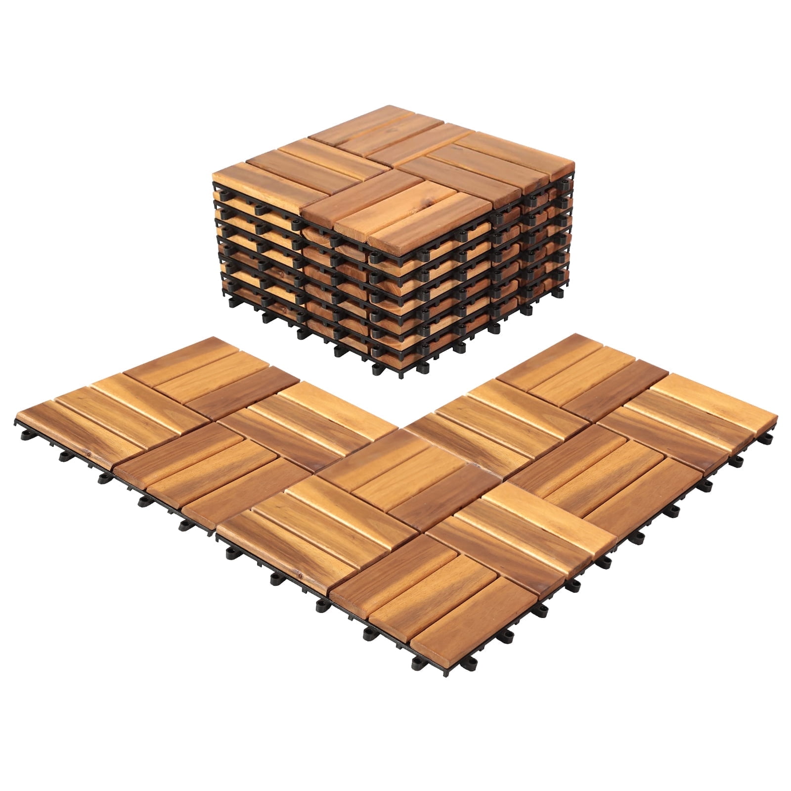 "Acacia Wood Deck Tiles 10 Pack, Interlocking Outdoor Flooring for ...