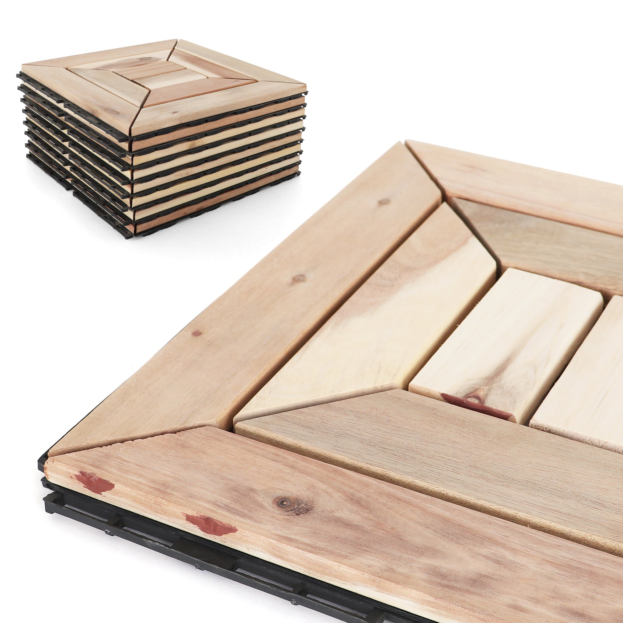 3rd Street Inn Interlocking Acacia Wood Deck Tiles - Natural Finish ...