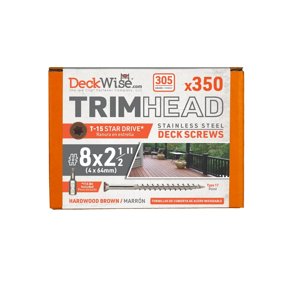 DeckWise #8x2-1/2" Stainless Steel Trim-Head Deck Screws, Hardwood ...