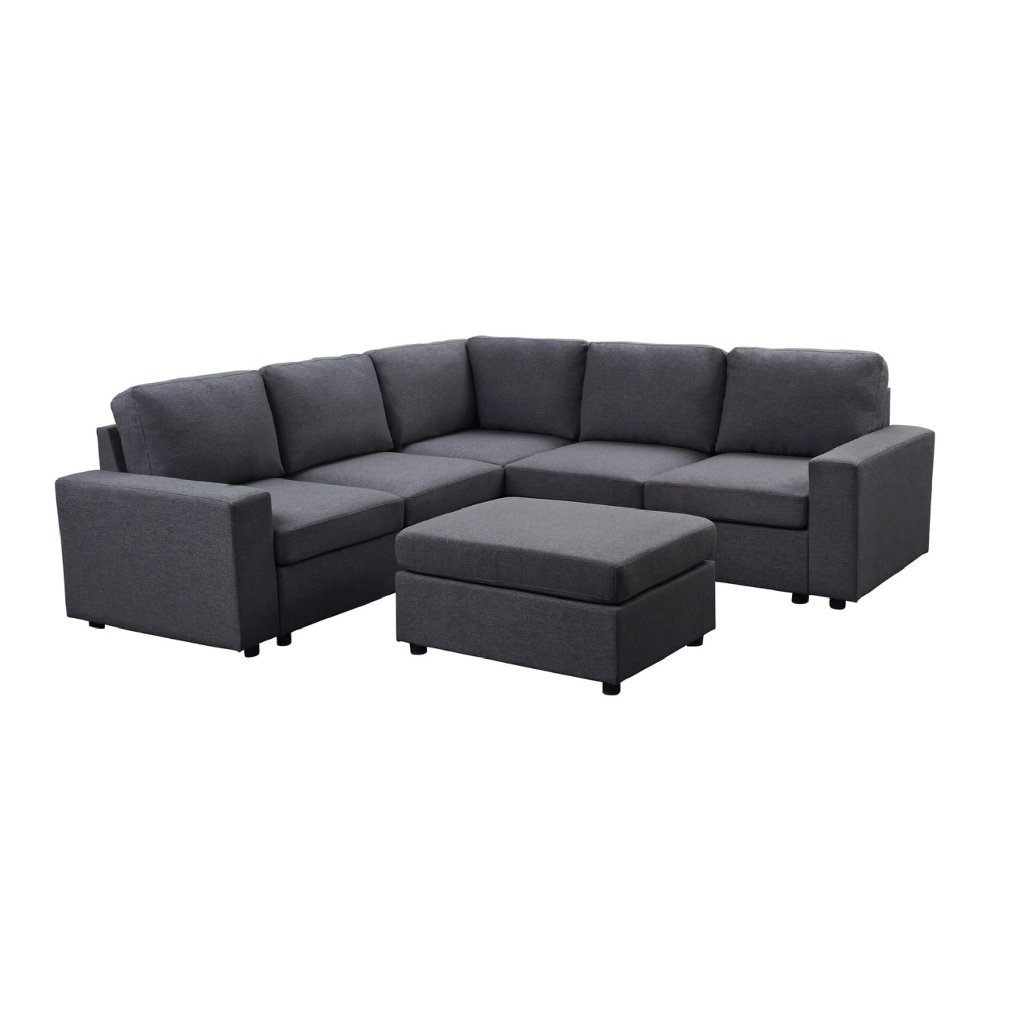 Contemporary Home Living 94" Gray Decker Sectional Sofa with Ottoman ...