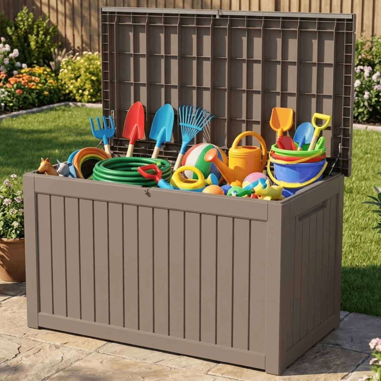 Decksplore 230 Gallon Resin Deck Box,Waterproof Outdoor Storage Box ...