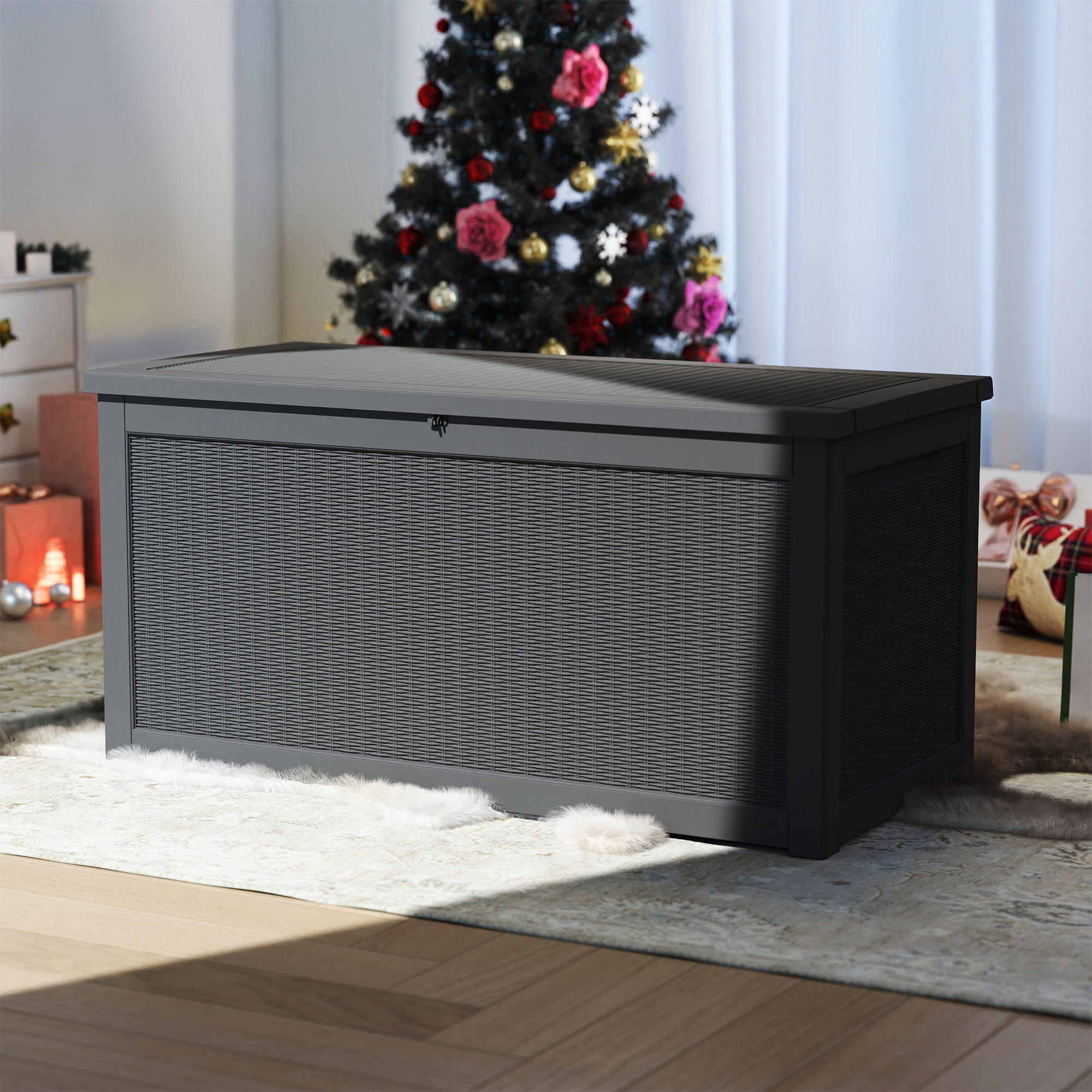 Decksplore 260 Gallon Outdoor Storage Box Waterproof Lockable Resin ...