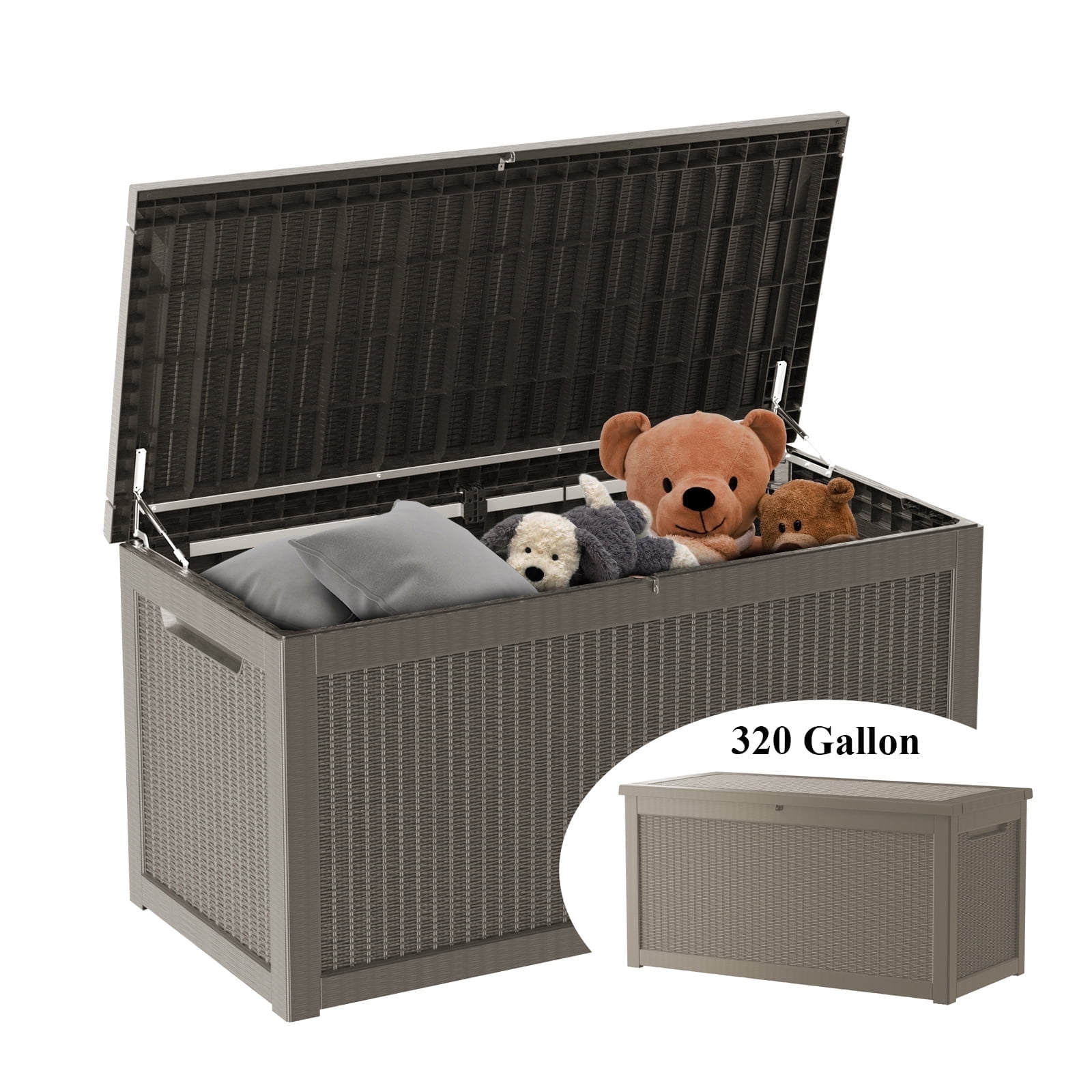 Decksplore 320 Gallon Deck Box, HDPE Patio Storage Bench with Secure ...