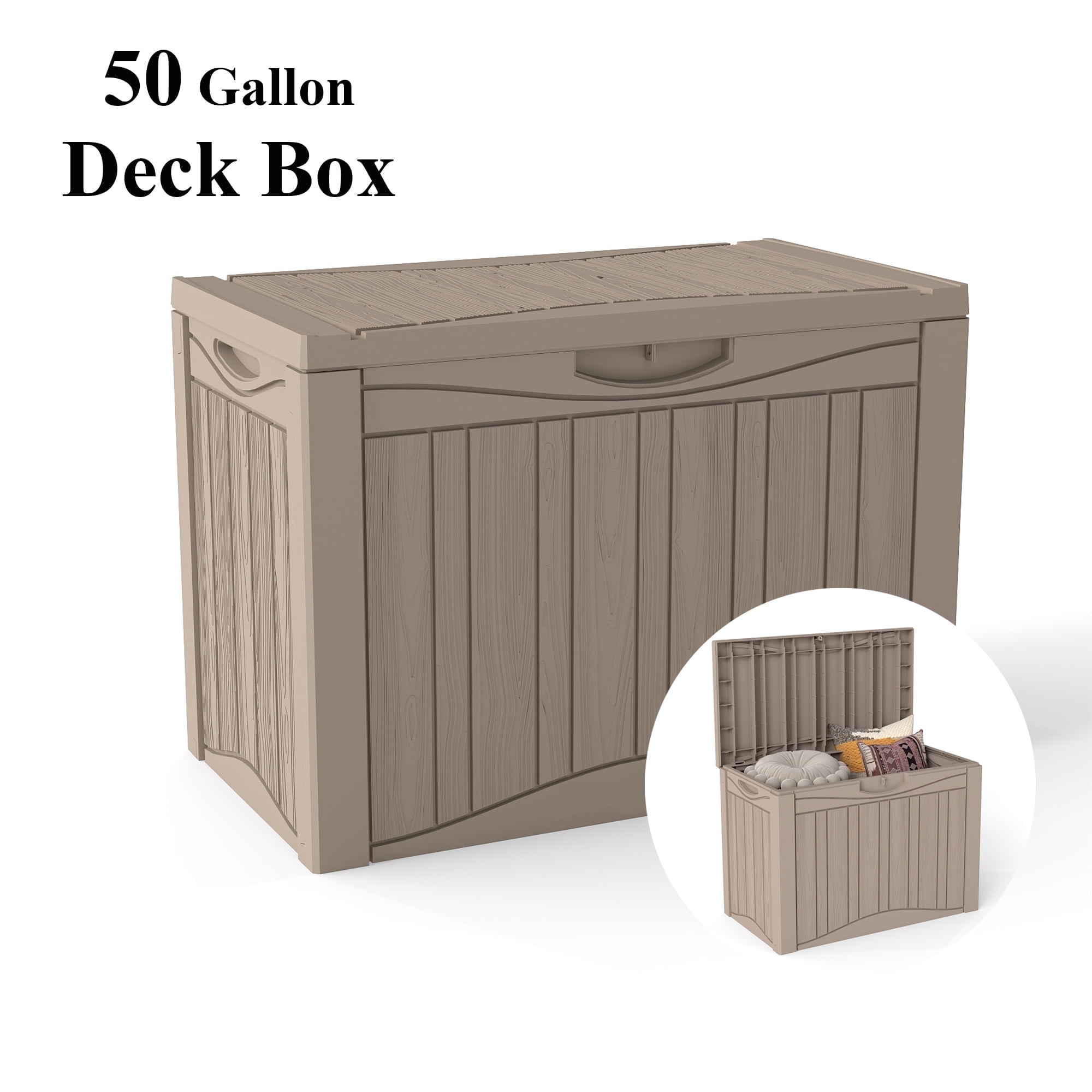 Decksplore 50 Gallon Deck Box, UV-Resistant, HDPE Outdoor Storage Bench ...