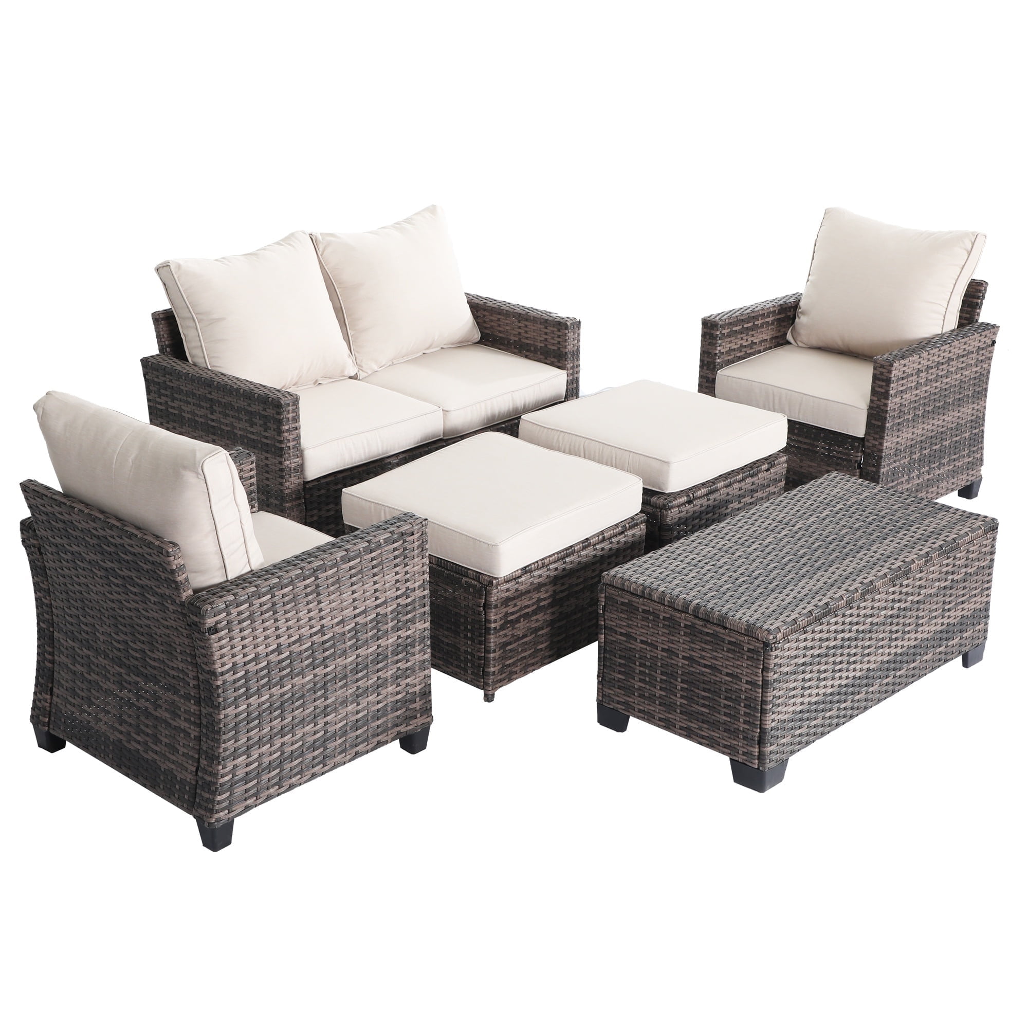 Decksplore 6 Piece Patio Furniture All Weater Wicker Outdoor Sectional ...