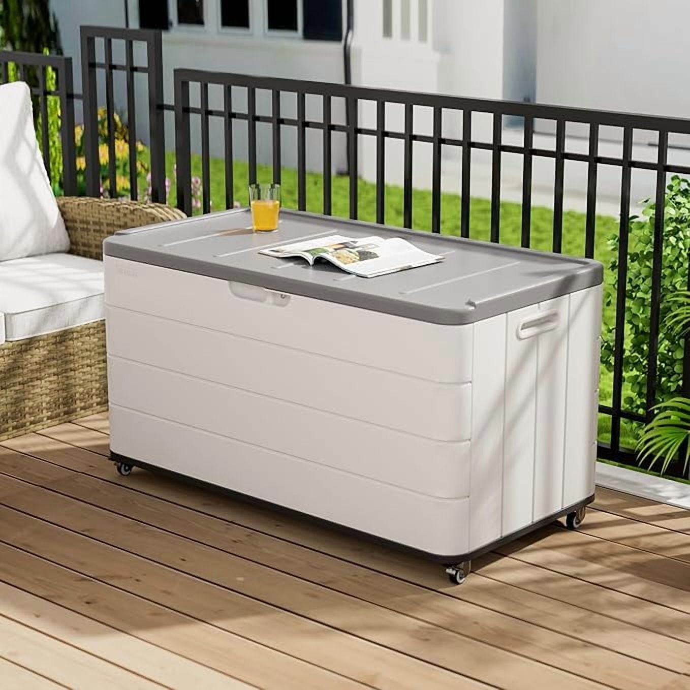 Decksplore 110 Gal Large Resin Deck Box Lockable, Outdoor Garden ...