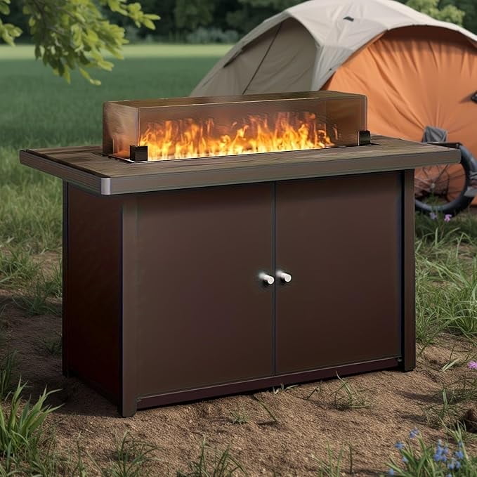 Decksplore Propane Fire Pit Table with Lid, 55, 000 BTU Gas Fire Pits ...