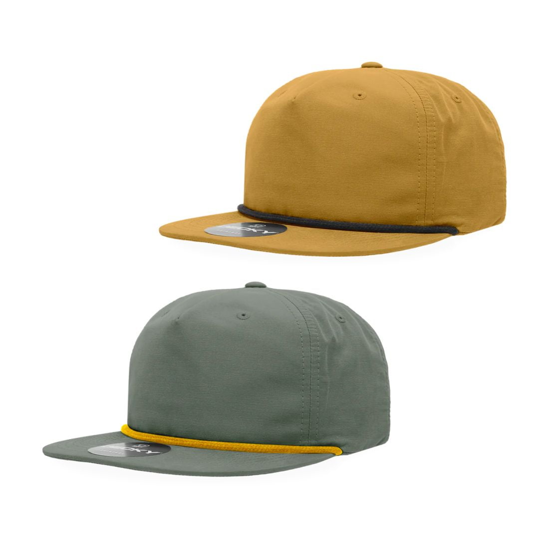 Decky 2 Pack Set of Classic Rope Cap 5 Panel Flat Bill Snapback Hat - Biscuit/Black, Loden/Amber ...