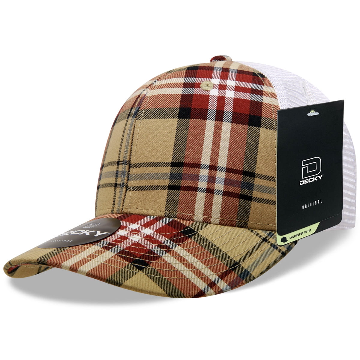 Decky 6017 6 Panel Mid Profile Structured Plaid Trucker Hat-189/White ...
