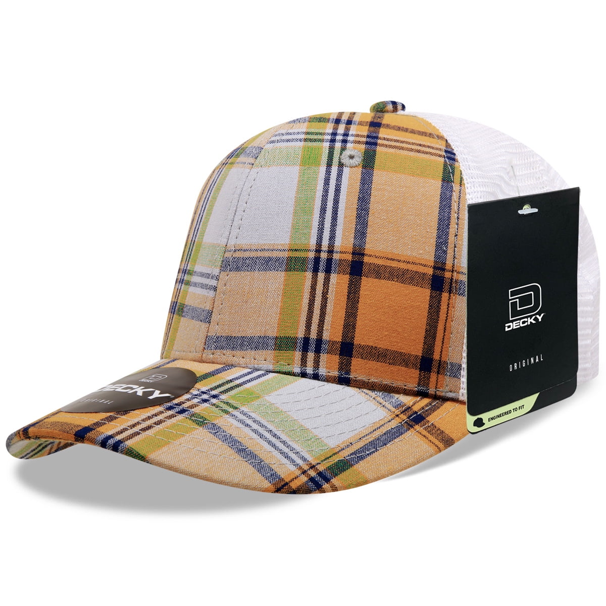 Decky 6017 6 Panel Mid Profile Structured Plaid Trucker Hat-204/White ...
