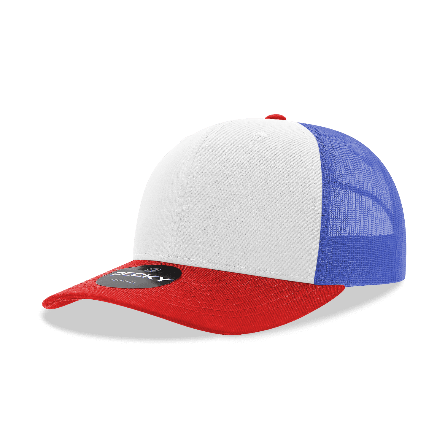 6 Panel Mid Profile Structured Cotton Blend Trucker, RED/WHT/RYL ...