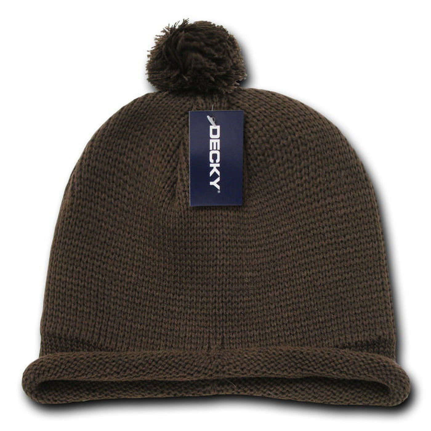 Decky 611A Solid Roll Up Beanies w/ Pom Pom-Brown - Walmart Business ...