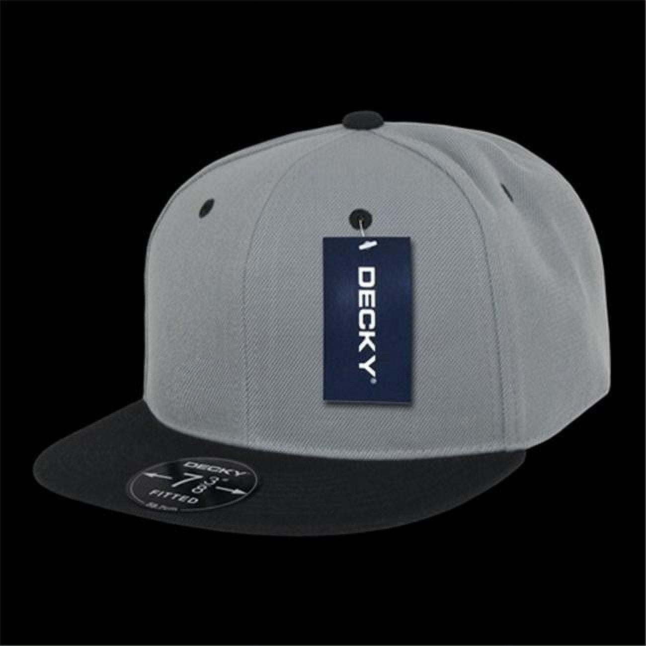 Plain Round Flat Bill Structured Baseball Cap Fitted Hat - Gray Black ...